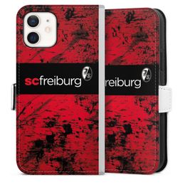 DeinDesign iPhone 12 Handy Klapph&uuml;lle Handyh&uuml;lle aus Kunst Leder wei&szlig; Flip Case Official Licensed Product Sc Freiburg Logo Sideflip mit Lasche