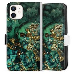 DeinDesign iPhone 12 Handy Klapph&uuml;lle Handyh&uuml;lle aus Kunst Leder wei&szlig; Flip Case Marble Muster Glitzer Sideflip mit Lasche