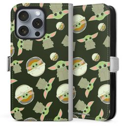 DeinDesign iPhone 16 Pro Max Handy Klapph&uuml;lle Handyh&uuml;lle aus Kunst Leder wei&szlig; Flip Case Official Licensed Product Star Wars Muster Baby Yoda Sideflip mit Lasche