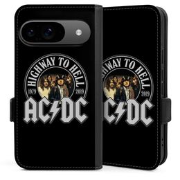 DeinDesign Google Pixel 9 Handy Klapph&uuml;lle Handyh&uuml;lle aus Kunst Leder schwarz Flip Case Acdc Official Licensed Product Rock Sideflip mit Lasche