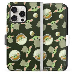DeinDesign iPhone 15 Pro Handy Klapph&uuml;lle Handyh&uuml;lle aus Kunst Leder wei&szlig; Flip Case Official Licensed Product Star Wars Muster Baby Yoda Sideflip mit Lasche