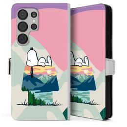 DeinDesign Galaxy S25 Ultra Handy Klapph&uuml;lle Handyh&uuml;lle aus Kunst Leder wei&szlig; Flip Case Official Licensed Product Peanuts Snoopy Sideflip mit Lasche