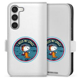 DeinDesign Galaxy S23 Handy Klapph&uuml;lle Handyh&uuml;lle aus Kunst Leder wei&szlig; Flip Case Peanuts Weltall Snoopy Sideflip mit Lasche