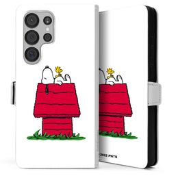 DeinDesign Galaxy S25 Ultra Handy Klapph&uuml;lle Handyh&uuml;lle aus Kunst Leder wei&szlig; Flip Case Snoopy Peanuts Official Licensed Product Sideflip mit Lasche