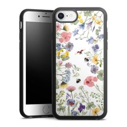 DeinDesign iPhone SE (2020) Handy Gallery Case Handyh&uuml;lle 9H Geh&auml;rtetes Glas R&uuml;ckseite H&uuml;lle Muster Flowers Bee Gallery Case