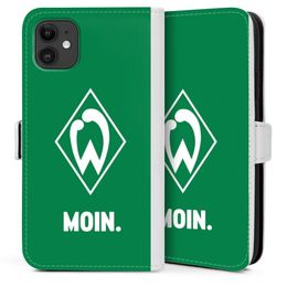 DeinDesign iPhone 11 Handy Klapph&uuml;lle Handyh&uuml;lle aus Kunst Leder wei&szlig; Flip Case Moin Official Licensed Product Sv Werder Bremen Sideflip mit Lasche