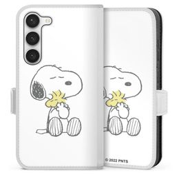 DeinDesign Galaxy S23 Handy Klapph&uuml;lle Handyh&uuml;lle aus Kunst Leder wei&szlig; Flip Case Snoopy Love Peanuts Sideflip mit Lasche