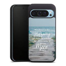 DeinDesign Google Pixel 9 Handy Premium Silikon H&uuml;lle Handyh&uuml;lle schwarz Case Statement Beach Spruch Silikon Premium Case