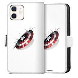 DeinDesign iPhone 12 Handy Klapph&uuml;lle Handyh&uuml;lle aus Kunst Leder wei&szlig; Flip Case Captain America Official Licensed Product Marvel Sideflip mit Lasche