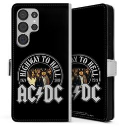 DeinDesign Galaxy S25 Ultra Handy Klapph&uuml;lle Handyh&uuml;lle aus Kunst Leder wei&szlig; Flip Case Acdc Official Licensed Product Rock Sideflip mit Lasche