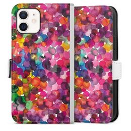 DeinDesign iPhone 12 Handy Klapph&uuml;lle Handyh&uuml;lle aus Kunst Leder wei&szlig; Flip Case Water Colour Colourful Points Sideflip mit Lasche