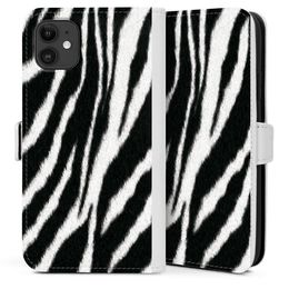 DeinDesign iPhone 11 Handy Klapph&uuml;lle Handyh&uuml;lle aus Kunst Leder wei&szlig; Flip Case Fur Muster Zebra Sideflip mit Lasche