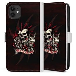 DeinDesign iPhone 11 Handy Klapph&uuml;lle Handyh&uuml;lle aus Kunst Leder wei&szlig; Flip Case Totenkopf Music Rock Sideflip mit Lasche