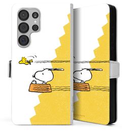 DeinDesign Galaxy S25 Ultra Handy Klapph&uuml;lle Handyh&uuml;lle aus Kunst Leder wei&szlig; Flip Case Snoopy Peanuts Children Sideflip mit Lasche