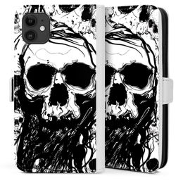 DeinDesign iPhone 11 Handy Klapph&uuml;lle Handyh&uuml;lle aus Kunst Leder wei&szlig; Flip Case Totenkopf Skulls Halloween Sideflip mit Lasche