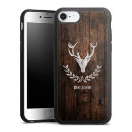DeinDesign iPhone SE (2020) Handy Gallery Case Handyh&uuml;lle 9H Geh&auml;rtetes Glas R&uuml;ckseite H&uuml;lle Wood Wooden Look Deer Gallery Case