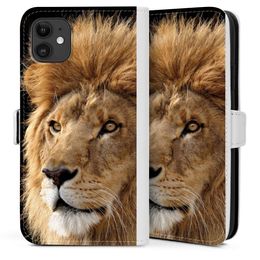 DeinDesign iPhone 11 Handy Klapph&uuml;lle Handyh&uuml;lle aus Kunst Leder wei&szlig; Flip Case Jungle Lion Photography Sideflip mit Lasche