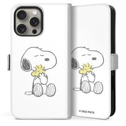 DeinDesign iPhone 16 Pro Handy Klapph&uuml;lle Handyh&uuml;lle aus Kunst Leder wei&szlig; Flip Case Snoopy Love Peanuts Sideflip mit Lasche