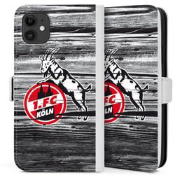 DeinDesign iPhone 11 Handy Klapph&uuml;lle Handyh&uuml;lle aus Kunst Leder wei&szlig; Flip Case 1. Fc K&ouml;ln Wooden Look Official Licensed Product Sideflip mit Lasche