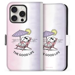 DeinDesign iPhone 15 Pro Handy Klapph&uuml;lle Handyh&uuml;lle aus Kunst Leder wei&szlig; Flip Case Snoopy Official Licensed Product Peanuts Sideflip mit Lasche