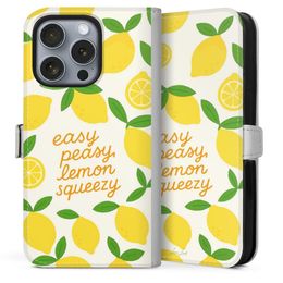 DeinDesign iPhone 16 Pro Max Handy Klapph&uuml;lle Handyh&uuml;lle aus Kunst Leder wei&szlig; Flip Case Lemon Statement Spruch Sideflip mit Lasche