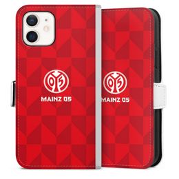 DeinDesign iPhone 12 Handy Klapph&uuml;lle Handyh&uuml;lle aus Kunst Leder wei&szlig; Flip Case Mainz 05 Official Licensed Product Merchandise Sideflip mit Lasche