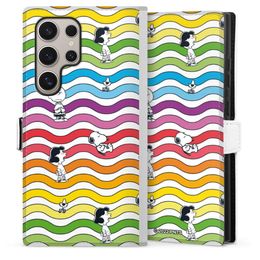 DeinDesign Galaxy S24 Ultra Handy Klapph&uuml;lle Handyh&uuml;lle aus Kunst Leder wei&szlig; Flip Case Snoopy Muster Peanuts Sideflip mit Lasche
