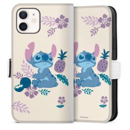 DeinDesign iPhone 12 Handy Klapph&uuml;lle Handyh&uuml;lle aus Kunst Leder wei&szlig; Flip Case Flowers Lilo & Stitch Official Licensed Product Sideflip mit Lasche
