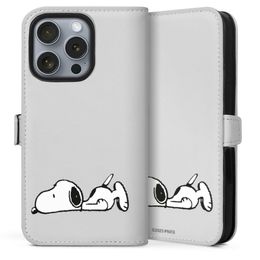 DeinDesign iPhone 16 Pro Max Handy Klapph&uuml;lle Handyh&uuml;lle aus Kunst Leder wei&szlig; Flip Case Official Licensed Product Snoopy Peanuts Sideflip mit Lasche