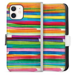 DeinDesign iPhone 12 Handy Klapph&uuml;lle Handyh&uuml;lle aus Kunst Leder wei&szlig; Flip Case Water Colour Stripes Colourful Sideflip mit Lasche