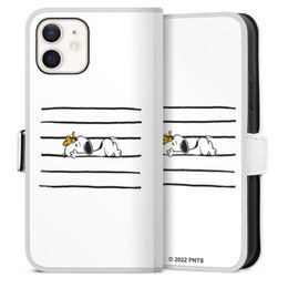 DeinDesign iPhone 12 Handy Klapph&uuml;lle Handyh&uuml;lle aus Kunst Leder wei&szlig; Flip Case Snoopy Dog Peanuts Sideflip mit Lasche