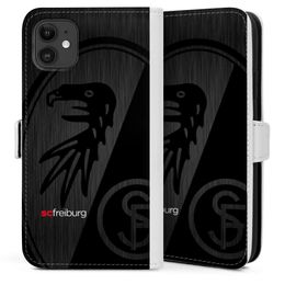 DeinDesign iPhone 11 Handy Klapph&uuml;lle Handyh&uuml;lle aus Kunst Leder wei&szlig; Flip Case Sc Freiburg Metallic Look Official Licensed Product Sideflip mit Lasche