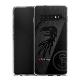 DeinDesign Galaxy S10 Plus Handy Silikon H&uuml;lle Case transparent Handyh&uuml;lle Sc Freiburg Metallic Look Official Licensed Product Silikon Case