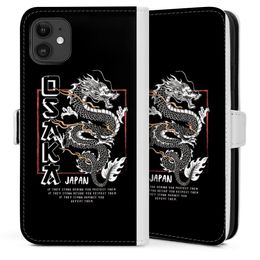 DeinDesign iPhone 11 Handy Klapph&uuml;lle Handyh&uuml;lle aus Kunst Leder wei&szlig; Flip Case Ocean Dragon Japan Sideflip mit Lasche