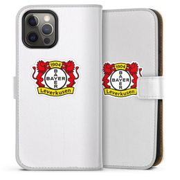 DeinDesign iPhone 12 Pro Max Handy Klapph&uuml;lle Handyh&uuml;lle aus Kunst Leder wei&szlig; Flip Case Logo Bayer 04 Leverkusen Official Licensed Product Sideflip mit Lasche