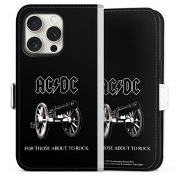 DeinDesign iPhone 15 Pro Handy Klapph&uuml;lle Handyh&uuml;lle aus Kunst Leder wei&szlig; Flip Case Music Acdc Merchandise Sideflip mit Lasche