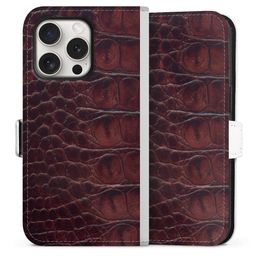 DeinDesign iPhone 15 Pro Handy Klapph&uuml;lle Handyh&uuml;lle aus Kunst Leder wei&szlig; Flip Case Leather Crocodile Animal Print Sideflip mit Lasche
