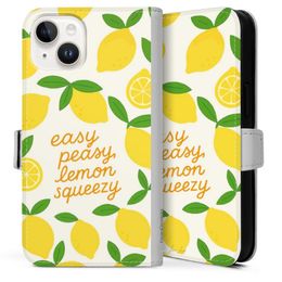DeinDesign iPhone 14 Handy Klapph&uuml;lle Handyh&uuml;lle aus Kunst Leder wei&szlig; Flip Case Spruch Statement Lemon Sideflip mit Lasche
