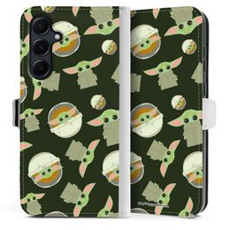 DeinDesign Galaxy A35 5G Handy Klapph&uuml;lle Handyh&uuml;lle aus Kunst Leder wei&szlig; Flip Case Official Licensed Product Star Wars Muster Baby Yoda Sideflip mit Lasche
