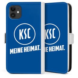 DeinDesign iPhone 11 Handy Klapph&uuml;lle Handyh&uuml;lle aus Kunst Leder wei&szlig; Flip Case Karlsruher Sc Statement Ksc Sideflip mit Lasche