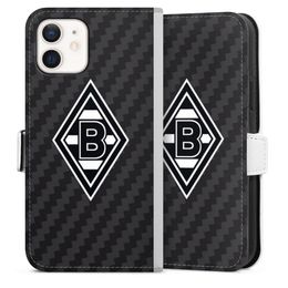 DeinDesign iPhone 12 Handy Klapph&uuml;lle Handyh&uuml;lle aus Kunst Leder wei&szlig; Flip Case Borussia M&ouml;nchengladbach Carbon Gladbach Sideflip mit Lasche