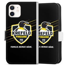 DeinDesign iPhone 12 Handy Klapph&uuml;lle Handyh&uuml;lle aus Kunst Leder wei&szlig; Flip Case Sports Krefeld Pinguine Ice Hockey Sideflip mit Lasche