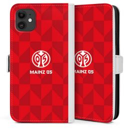 DeinDesign iPhone 11 Handy Klapph&uuml;lle Handyh&uuml;lle aus Kunst Leder wei&szlig; Flip Case Mainz 05 Official Licensed Product Merchandise Sideflip mit Lasche