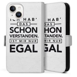 DeinDesign iPhone 14 Handy Klapph&uuml;lle Handyh&uuml;lle aus Kunst Leder wei&szlig; Flip Case Spruch Sayings Statement Sideflip mit Lasche