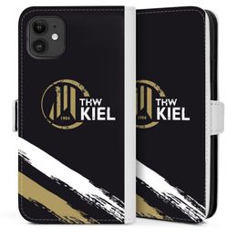 DeinDesign iPhone 11 Handy Klapph&uuml;lle Handyh&uuml;lle aus Kunst Leder wei&szlig; Flip Case Logo Handball Thw Kiel Sideflip mit Lasche