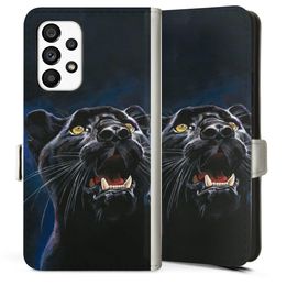 DeinDesign Galaxy A53 5G Handy Klapph&uuml;lle Handyh&uuml;lle aus Kunst Leder wei&szlig; Flip Case Panther Animals Jungle Sideflip mit Lasche