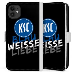 DeinDesign iPhone 11 Handy Klapph&uuml;lle Handyh&uuml;lle aus Kunst Leder wei&szlig; Flip Case Ksc Karlsruher Sc Official Licensed Product Sideflip mit Lasche