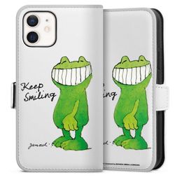 DeinDesign iPhone 12 Handy Klapph&uuml;lle Handyh&uuml;lle aus Kunst Leder wei&szlig; Flip Case Motivation Janosch Frog Sideflip mit Lasche