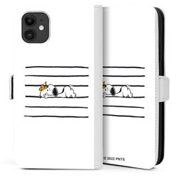 DeinDesign iPhone 11 Handy Klapph&uuml;lle Handyh&uuml;lle aus Kunst Leder wei&szlig; Flip Case Snoopy Dog Peanuts Sideflip mit Lasche