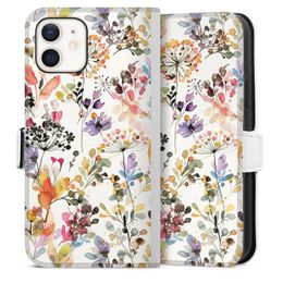 DeinDesign iPhone 12 Handy Klapph&uuml;lle Handyh&uuml;lle aus Kunst Leder wei&szlig; Flip Case Pastel Flower Muster Sideflip mit Lasche
